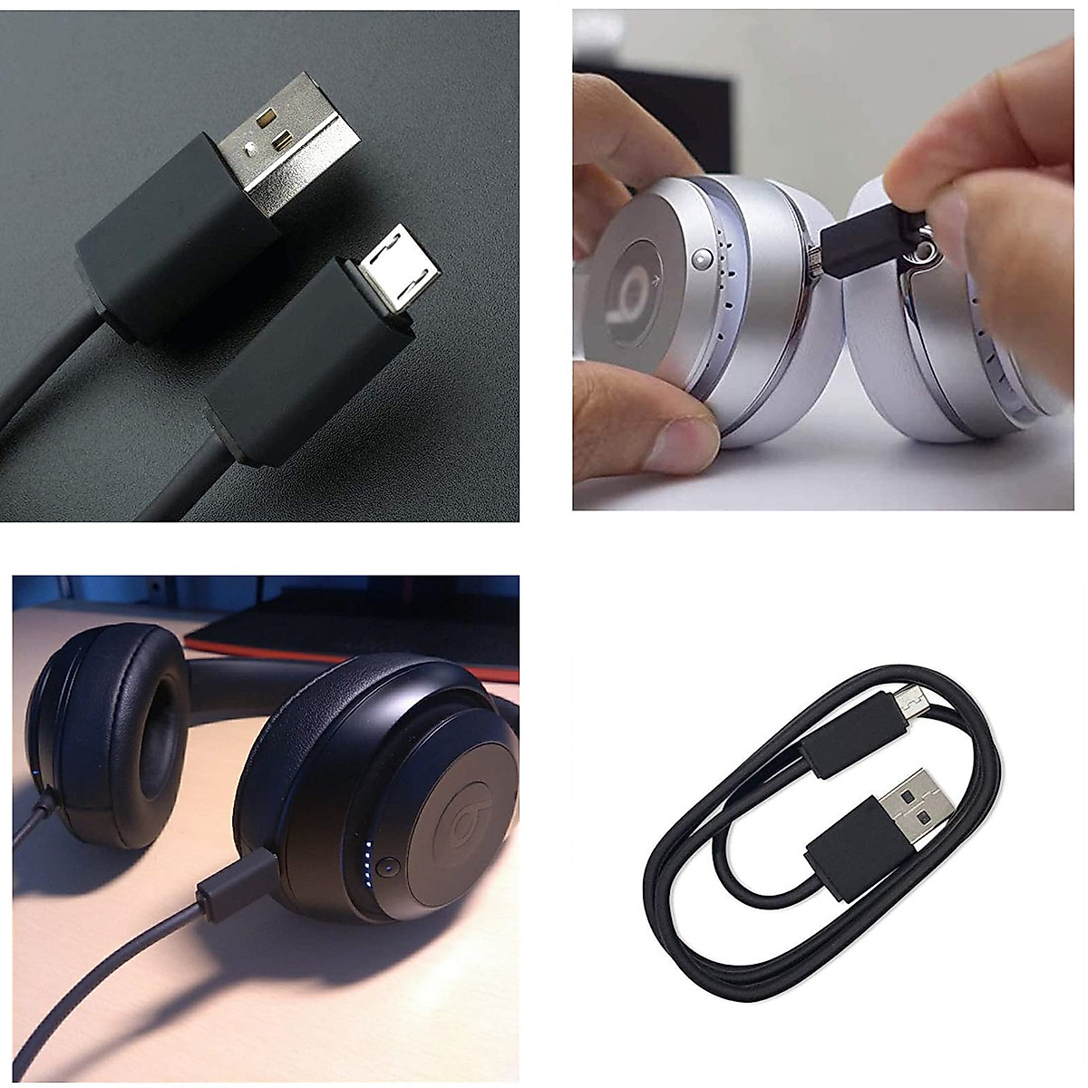 Aquelo Replacement Micro USB Charger Cable Cord Compatible with Beats Studio 3 Studio 2 Solo 3 Solo 2 Powerbeats 2 Powerbeats 3 Wireless Headphones Earphones (Black)