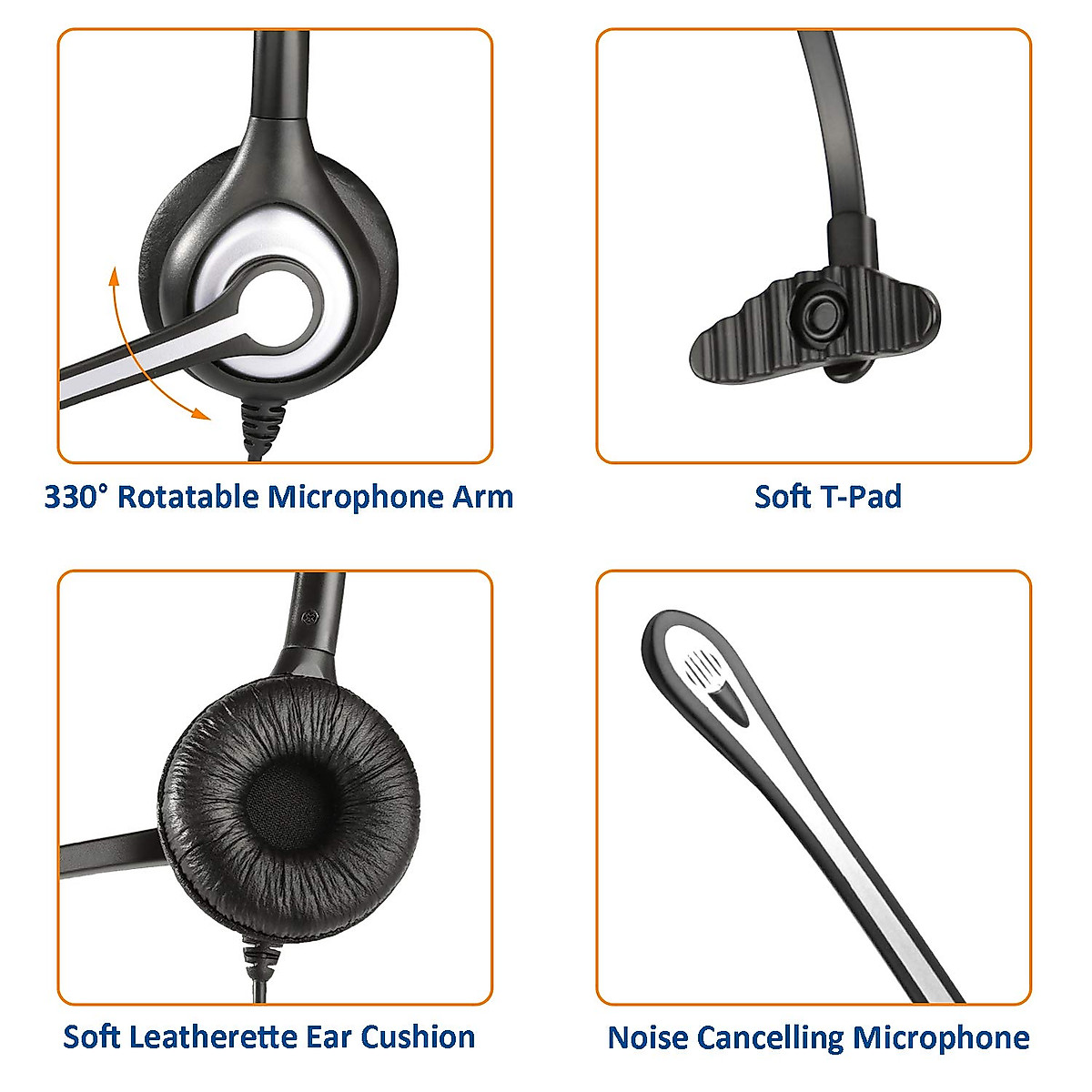 Wantek Corded Telephone Headset Mono w/Noise Canceling Mic Compatible with ShoreTel Plantronics Polycom Zultys Toshiba NEC Aspire Dterm Nortel Norstar Meridian Packet8 Landline Deskphones(F600S2)