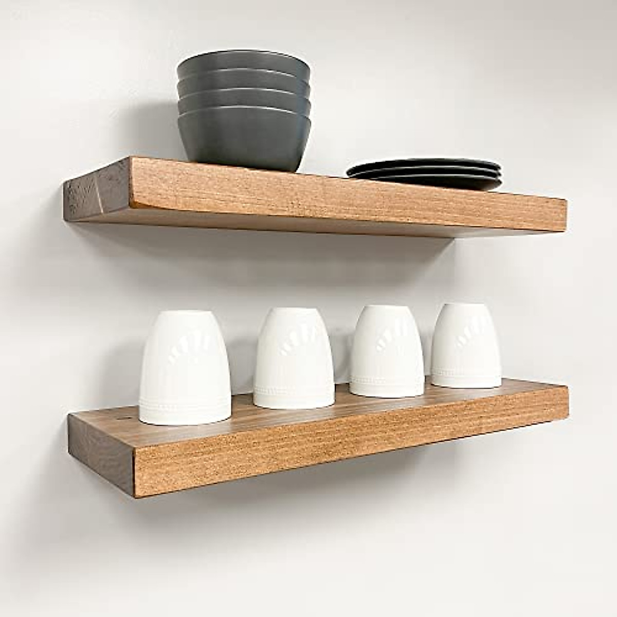 URBANDI, Rustic Floating Shelves, Set of 2, Hidden Bracket, Solid Wood, Heavy Duty, Wall Mounted Shelves, (Brown, 48Wx12D)