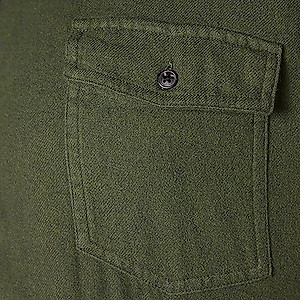 Amazon Essentials Men's Regular-Fit Long-Sleeve Two-Pocket Flannel Shirt, Olive Heather, Large