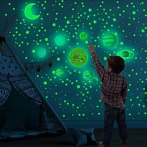 Glow in The Dark Stickers for Ceiling, 525Pcs Dark Stars and Moon Decals Wall Stickers Solar System Shining Decoration, Glowing in The Dark Ceiling Decors for Kids, Boys, Girls Bedroom
