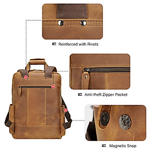 Full Grain Cowhide Leather Multi Pockets 16 Inch Laptop Backpack Travel Bag with YKK Zippers