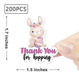 Thank You for Hopping 200 Piece Easter Bunny Stickers,Cute Business Envelopes Stickers for Handmade Goods/Small Business Packages,Easter Theme Small Shop Business Stickers for Envelopes Seals