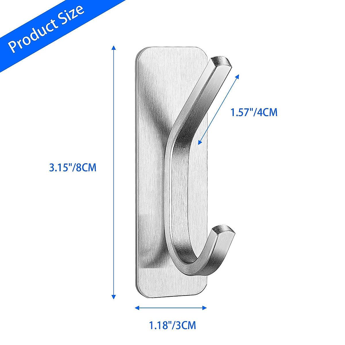 2 Pack Self Adhesive Hooks,Towel Hooks for Bathroom, Heavy Duty Adhesive Hooks,Shower Hooks for Inside Shower,Stainless Steel Wall Hooks for Coat,Robe and Towels, Stick On Bathroom and Kitchen,Sliver