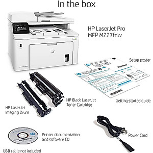 HP Laserjet Pro MFP M22 7fdw Monochrome Wireless All-in-One Laser Printer, Copy & Scan & Fax, 2.7" Color Touchscreen Display, 1200x1200 dpi, 30 ppm, Duplex & Mobile Printing, PCS USB Printer Cable