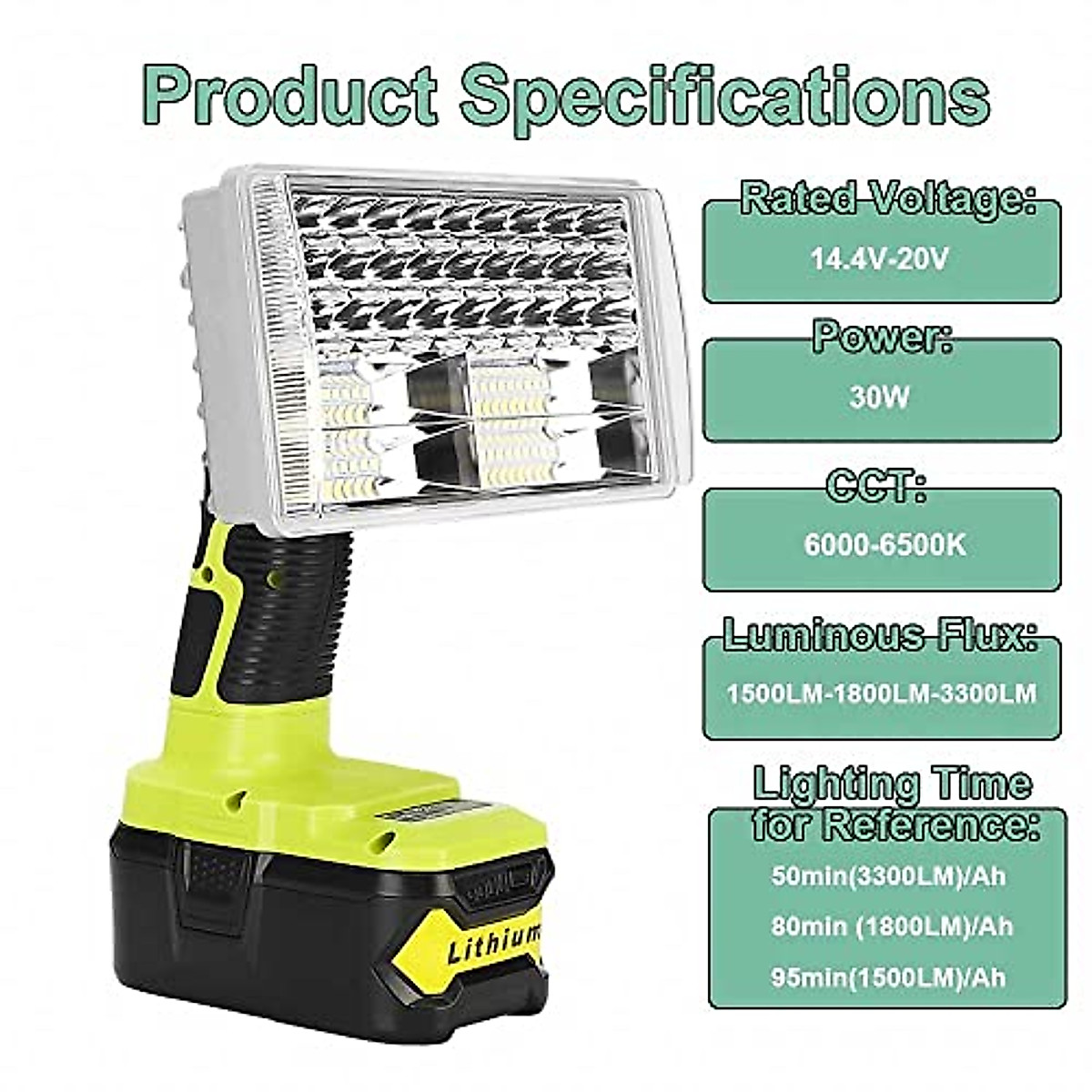 Cordless LED Work Light for Ryobi 18V ONE+ Plus Lithium Battery,3300LM Zinc Alloy Outdoor Wide Illumination Multifunction Flashlight,USB Port,for Car Repair Hiking Camp Garage