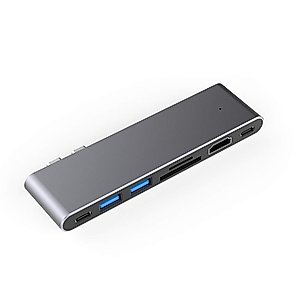 ZPLJ High-Speed 7 in 1 Type- C Dock Station USB C Hub with HDMI 8K 2 USB 3.0 Ports PD Charging Support SD TF Card Reader Compatible for Flash Drive Notebook USB Hub Adapter Portable