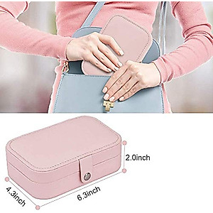 Yonzone Small Jewelry Box Travel Jewelry Organizer Mini Jewelry Storage Case for Women Girls Gift, Faux Leather Double Layer Portable Jewelry Boxes for Necklace Earring Ring, Pink