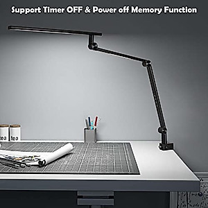 Arteasy LED Desk Lamp, Desk Light for Home Office, Dual Light Source 18W Brightest, Eye-Caring Optical Lens, Office Lamp, 5 Color Modes & Brightness, Aluminum Alloy Clip on Lamp, Clamp Lamp, Black