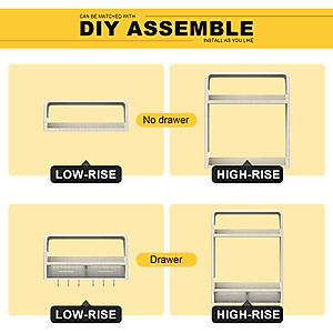 Oroonoko 2 Tier Plastic Bathroom Shelf Wall Mounted,Adhesive Shower Caddy Storage with 2 Drawers and 6 Hooks for Bathroom Kitchen Refrigerator (2 Tiers with Draws)