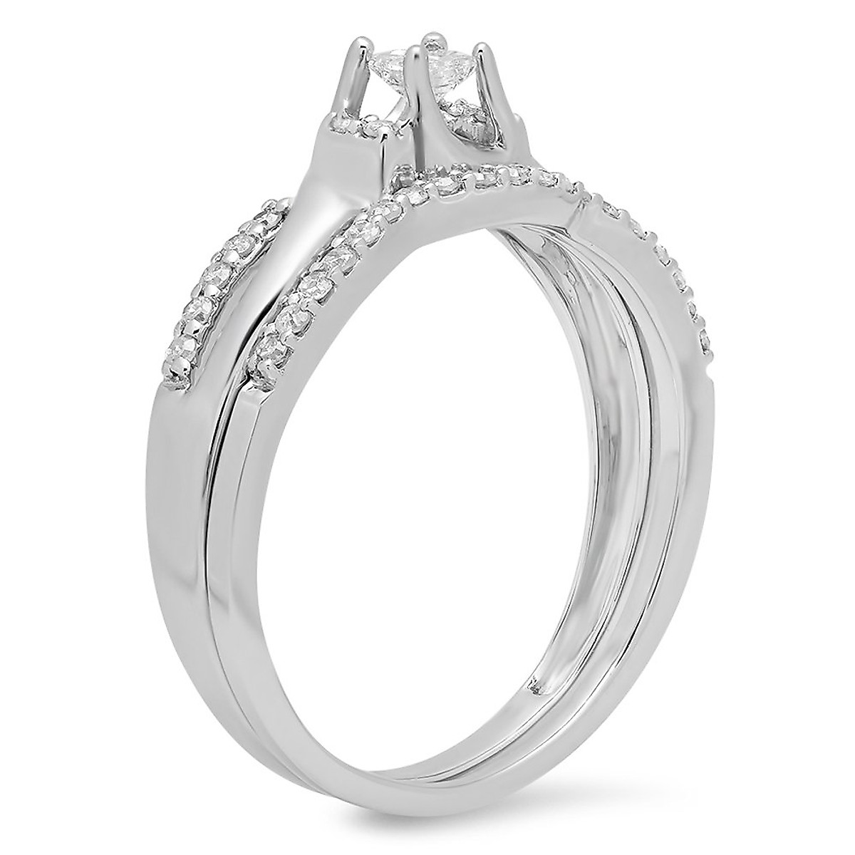 Dazzlingrock Collection 0.40 Carat (Cttw) 10k Princess and Round Diamond Women Swirl Wave Engagement Ring Set, White Gold, Size 6