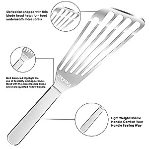 KSENDALO 11.8inch Fish Spatula Stainless Steel Elegant Flexible Sturdy Thin Blade Slotted Spatula for Cooking Slotted Engled Flexible Flipper Egg Spatula (Silver)
