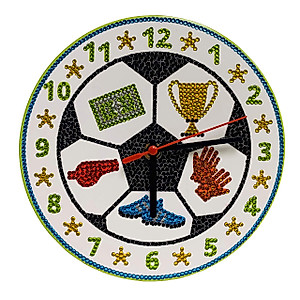 Little Learning Hands Soccer Ball Diamond Painting Kit Soccer Clock| Soccer Mosaic | Kids Crafts with Clock and Diamond Art Kit | Creative Crafts for Kids and Adults | Gifts for Girls and Boys