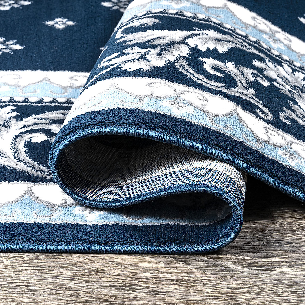 JONATHAN Y MDP504C-8 Acanthus French Border Indoor Area-Rug Bohemian Vintage Easy-Cleaning Bedroom Kitchen Living Room Non Shedding, 8 X 10, Navy/Blue