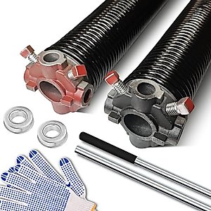 JZSDB Garage Door Torsion Springs, Pair of 0.250 x 2" x 28" Garage Door Spring with Non-Slip Winding Bars, Bearings and Gloves, Minimum of 15,000 Cycles