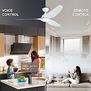 Ovlaim 56 Inch Smart Ceiling Fans with Lights and Remote, 3 Blade Indoor Outdoor Modern White Ceiling Fan for Bedroom Living Room Patio, High CFM Quiet DC Motor