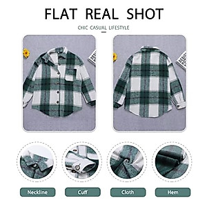 ZOLUCKY Womens Green Flannel Shirt Plaid Shacket Long Sleeve Button Down Shirts Casual Oversized Shackets, Green and White 3X-Large