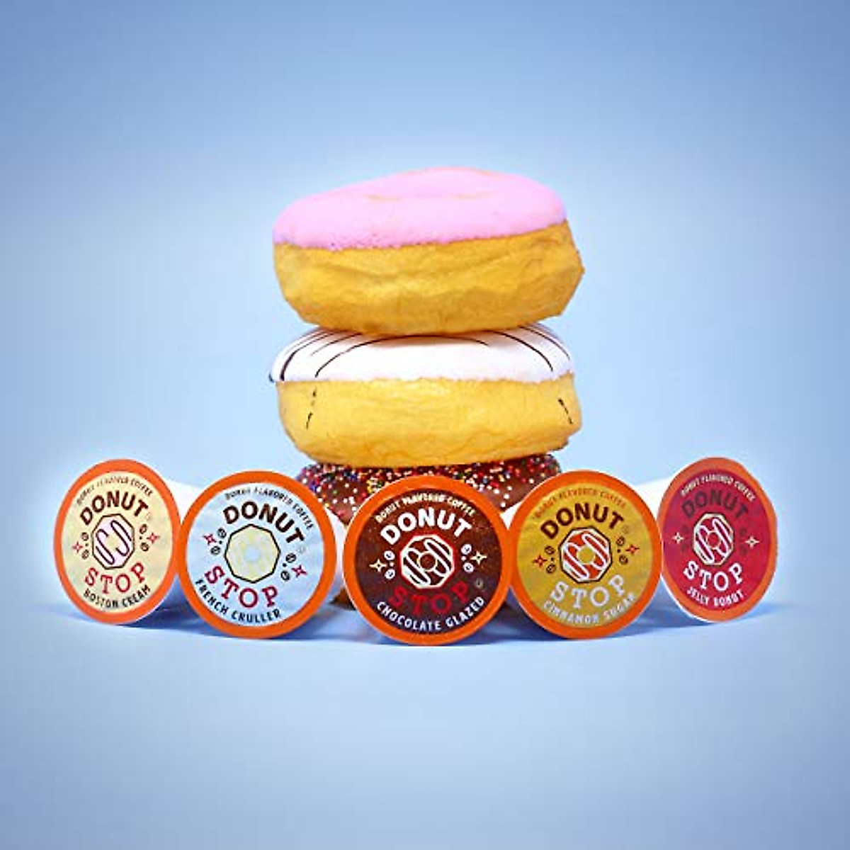 Donut Stop Flavored Coffee Pods, Compatible with 2.0 K-Cup Brewers, Donut Flavor Coffees, Assorted Variety Pack, 40 Count