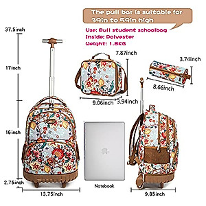 Jasminestar Rolling Backpack 18 inch Wheeled Kids Backpack with Lunch Bag and Pencil Case for Boys and Girls