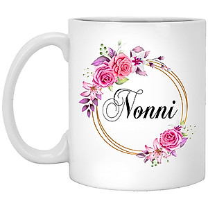 Nonni Flower Novelty Coffee Mug Gift For Mother's Day - Nonni Pink Flowers On Gold Frame - New Nonni Mug Flower - Birthday Gifts For Nonni - Nonni Coffee Mug 11oz