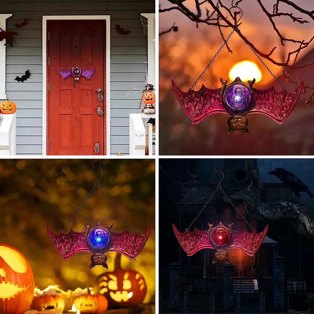 Stargarden Bat Solar Lantern,Hanging Solar Light Outdoor Waterproof for Halloween Decorations,Garden Tree Ornaments -Purple