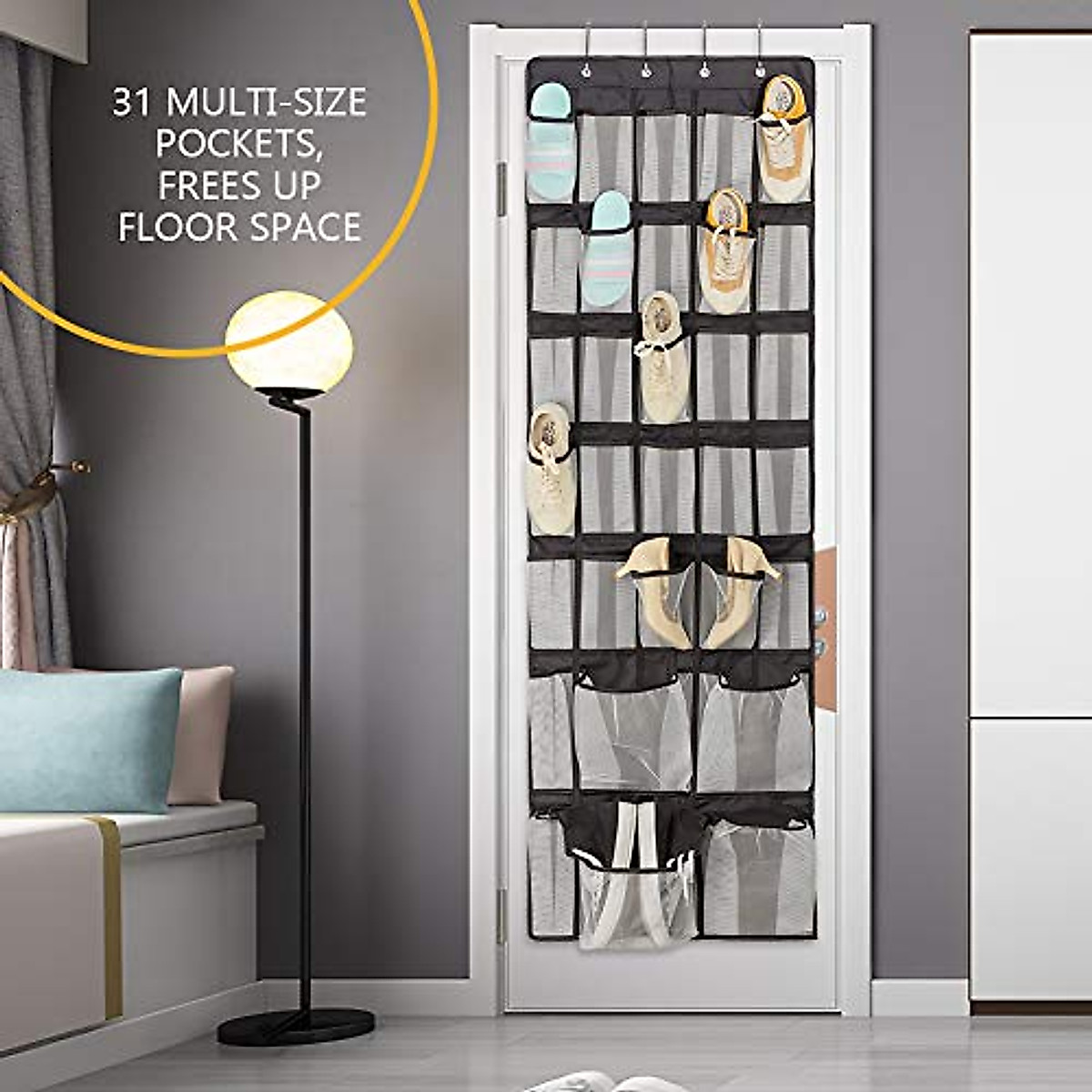 ASKITO Over The Door Shoe Organizer ,27 + 4 Large Mesh Pockets Hanging Shoe Storage ,Upgraded Oxford Fabric Black (1 PACK)