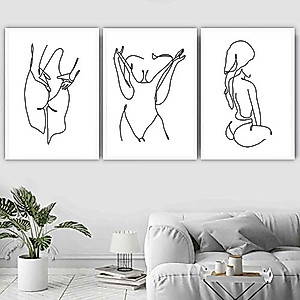 Line Art Prints Fashion Women Art Print Set of 3 Black and White Prints Stick Figure Printing Gift for Women Canvas Rose Prints Wall Pictures for Bedroom Home Decor No Frame 8X10 inches