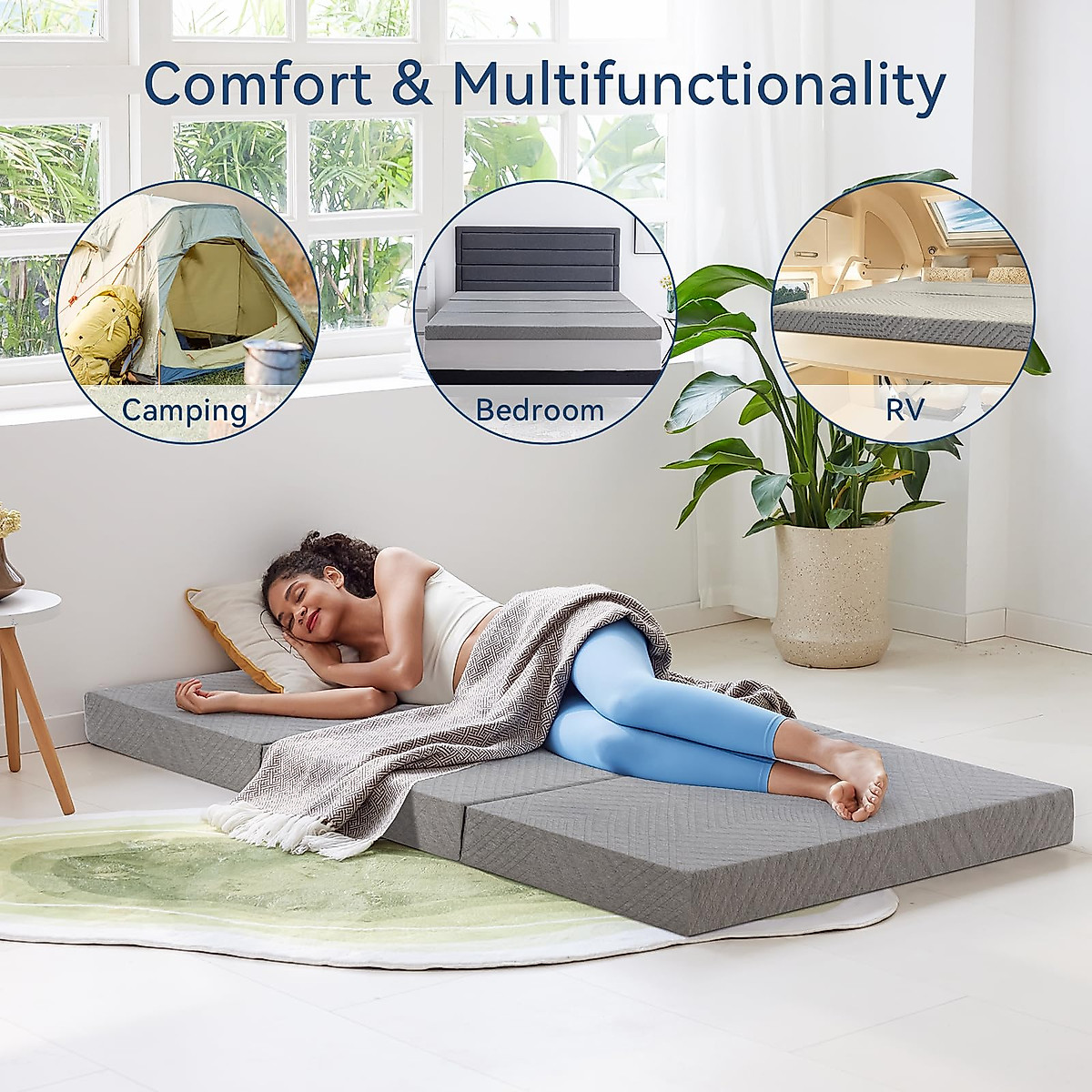 AMICLIBER 4 Inch Tri-Fold Mattress, Twin Memory Foam Foldable Mattress, Tri Folding Mattress with Washable Cover, 75"x 38"x 4"