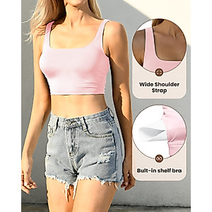 AVGO Square Neck Sports Bras for Women Sleeveless Crop Tank Top Removable Padded Yoga Athletic Tops(Girl Pink,Large)