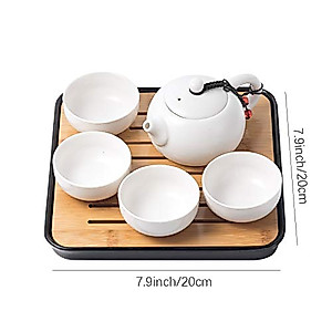 Lyty Chinese Tea Pot Cup Set with Tray Infuser - Travel Ceramic Tea set Porcelain Teapot, Portable All in One Gift Bag for Outdoor Picnic Business Hotel (White)