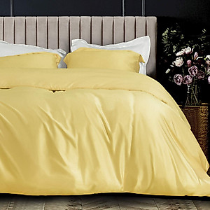 NTBAY 3 Pieces Satin Twin Duvet Cover Set, Ultra Luxury and Soft with Hidden Zipper Design Comforter Cover Set, Yellow