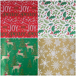 JAMPaper Assorted Gift Wrap - Christmas Wrapping Paper - 100 Sq Ft Total - Holographic Christmas Set - 4 Rolls/Pack