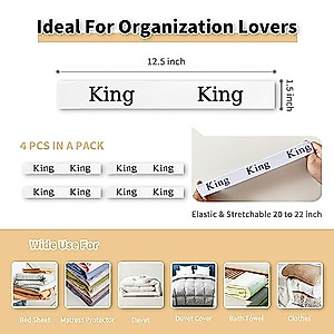 Bed Sheet Organizer Bands For Linen Closet (King 4 Pack), Elastic Bedsheet Band Strap Set, Bedding Sheet Keeper For Laundry Room Organization And Storage, Fastener Label For Organzing Pillow & Duvet