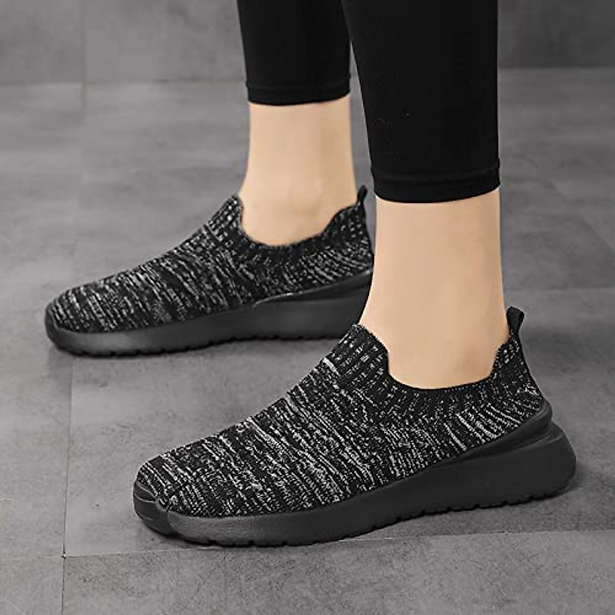 Casual Sneakers Womens Shoes Solid Color Fashion Casual Shoes Mesh Woven Hollow Breathable Fashion Flat Casual Sport Shoes Loafers Casual Walking Shoes (Black, 7.5)