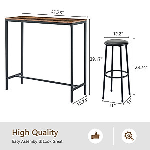 Hoctieon Dining Table with 2 Bar Stools, Rectangle Bar Table and 2 Chairs Set, Small Kitchen Table and Chairs, Bistro Pub Table and Chairs Set of 2 for Café, Kitchen, Living Room, Rustic Brown