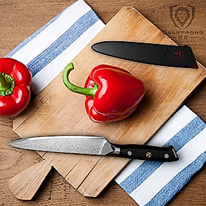 DALSTRONG Utility Knife - 6 inch - Shogun Series ELITE - Damascus - Japanese AUS-10V Super Steel Kitchen Knife - Vacuum Heat Treated - Cooking Knife Vegetables Meat - w/Sheath