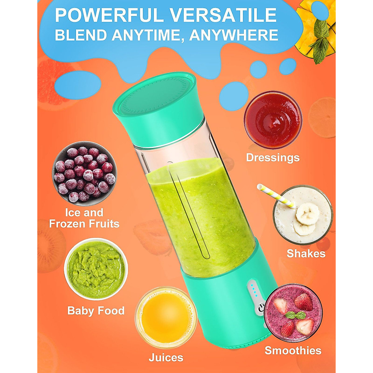 Portable Blender for Shakes and Smoothies, 17 Oz Personal Size Blenders 6 Blades Portable Blender, 4000mAh USB Rechargeable Personal Blender with BPA Free, Mini Blender for Sports/Travel/Home/Gym