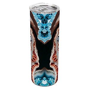 Elanze Designs Burnt Umber & Arctic Blue Crystal Gemstone Geode Wrap-Around Design 20 Ounce Stainless Steel On-The-Go Coffee Travel Insulated Skinny Tumbler Mug Cup with Slide Top Lid