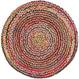 SAFAVIEH Cape Cod Collection Area Rug - 3' Round, Red & Multi, Handmade Braided Boho Jute & Cotton, Ideal for High Traffic Areas in Living Room, Bedroom (CAP702Q)