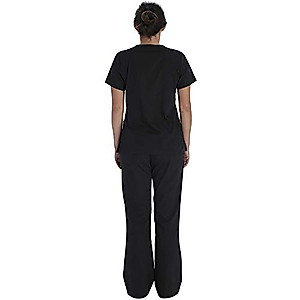 Vital Threads Womens Scrubs Set V-Neck Top & Drawstring Pant, VT514C, S, Black
