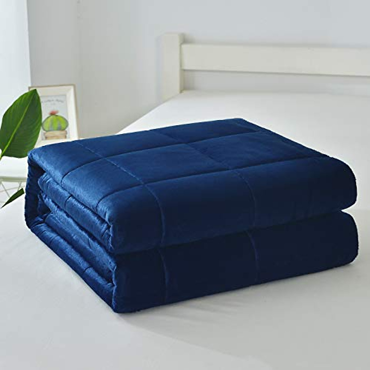 Solid Stitched Oversized Weighted Blanket Micromink Microfiber Throw Comfort Box Stitching Twin Queen King Cal King Calming 15lbs, 20lbs, 25lbs Soft Blanket (King, Navy)