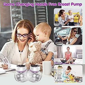 Palmatte Wearable Breast Pump Hands Free Portable & Wireless, Leakproof Painless Electric Breast Pump 3 Modes 9 Levels LED Display Remote & Storage Bag Breastfeeding Essentials, 2 Pack Lavender