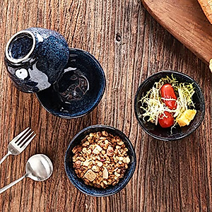 vicrays Ceramic Small Dessert Bowls Set - 10 oz, Set of 6, Microwave, Oven and Dishwasher Safe, for Rice, Ice Cream, Soup, Snacks, Cereal, Side Dishes, Kitchen Bowls Set (Starry Blue)