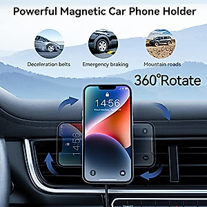 Qaqvav Magnetic Phone Holder for Car, Compatible with MagSafe Wireless Charger, 360° Adjustable Strong Magnetic for Car iPhone Holder Mount, Fit for iPhone 14 13 12 Pro Plus Max Mini