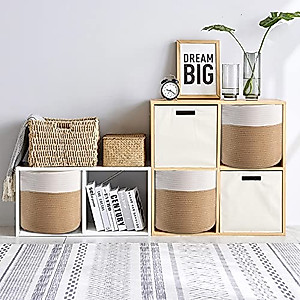 Lamberia 3 Packs Woven Storage Basket Bins 11x11" Laundry Basket Cube Organizer Storage Bins Woven Basket Cotton Rope Bin Storage Baskets for Organizing Toys Laundry Blanket Nursery Storage (Brown)