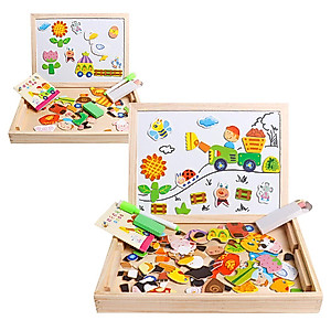 Skrtuan Wooden Educational Toys Magnetic Puzzles for Kids Wooden Art Easel Double Side Educational Learning Games for Boys Girls Children