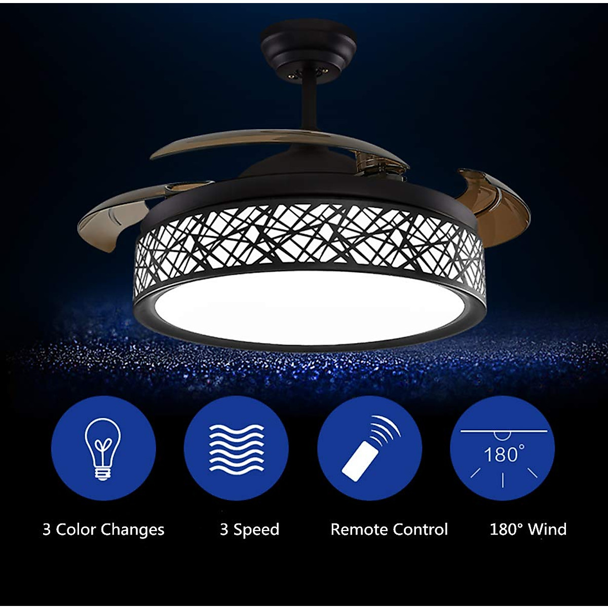 Fandian 42In Modern Ceiling Fan with Lights Remote Control Chandelier Lighting Fixtures Silent Retractable Blades, 3 Light Colors, Black Bird Nest Fandelier for Living Room, Bedroom