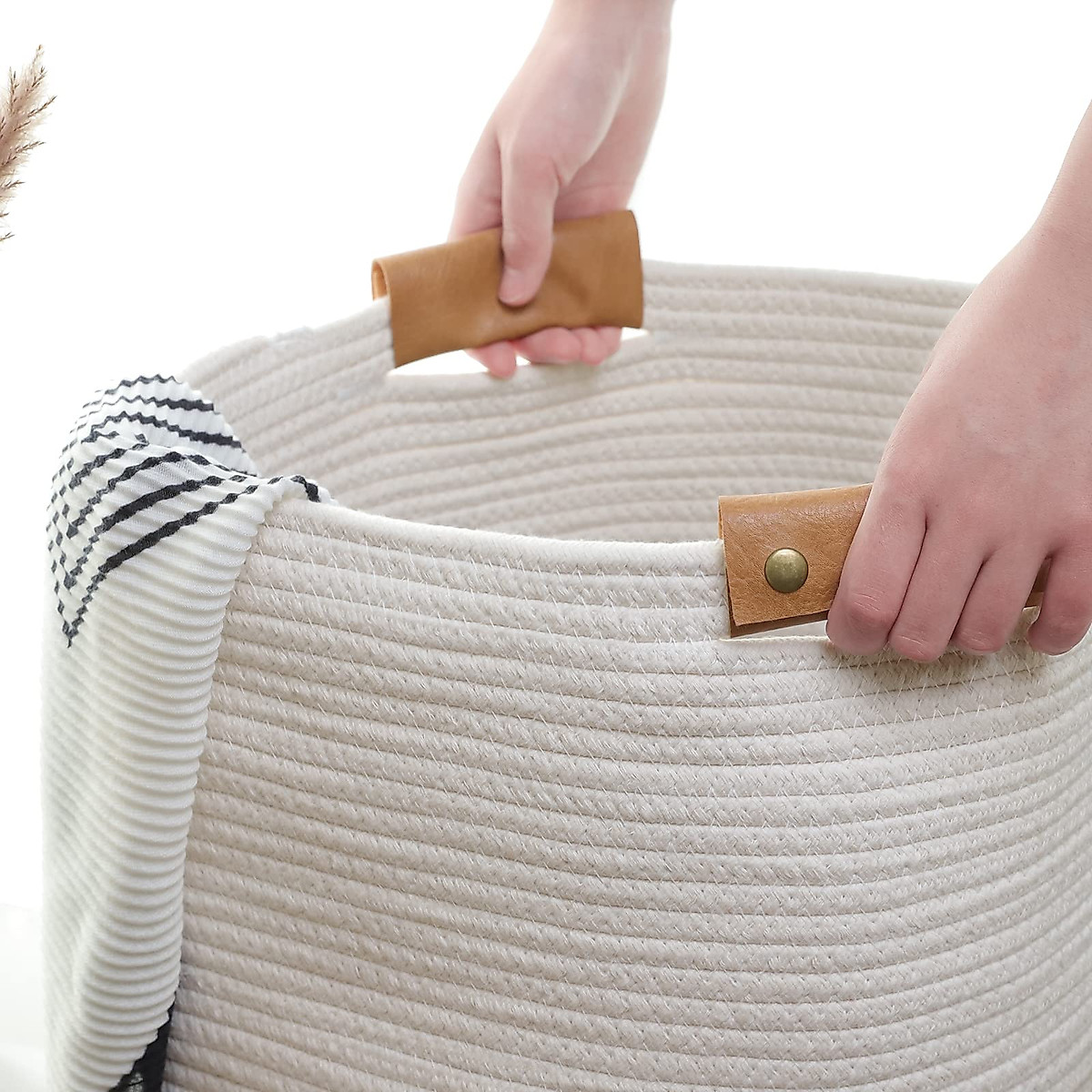 Cotton Rope Baskets for Storage, Large Woven Laundry Basket for Living Room, Decorative Nursery Hamper for Organizing Baby Toys,Clothes,Blanket,etc.