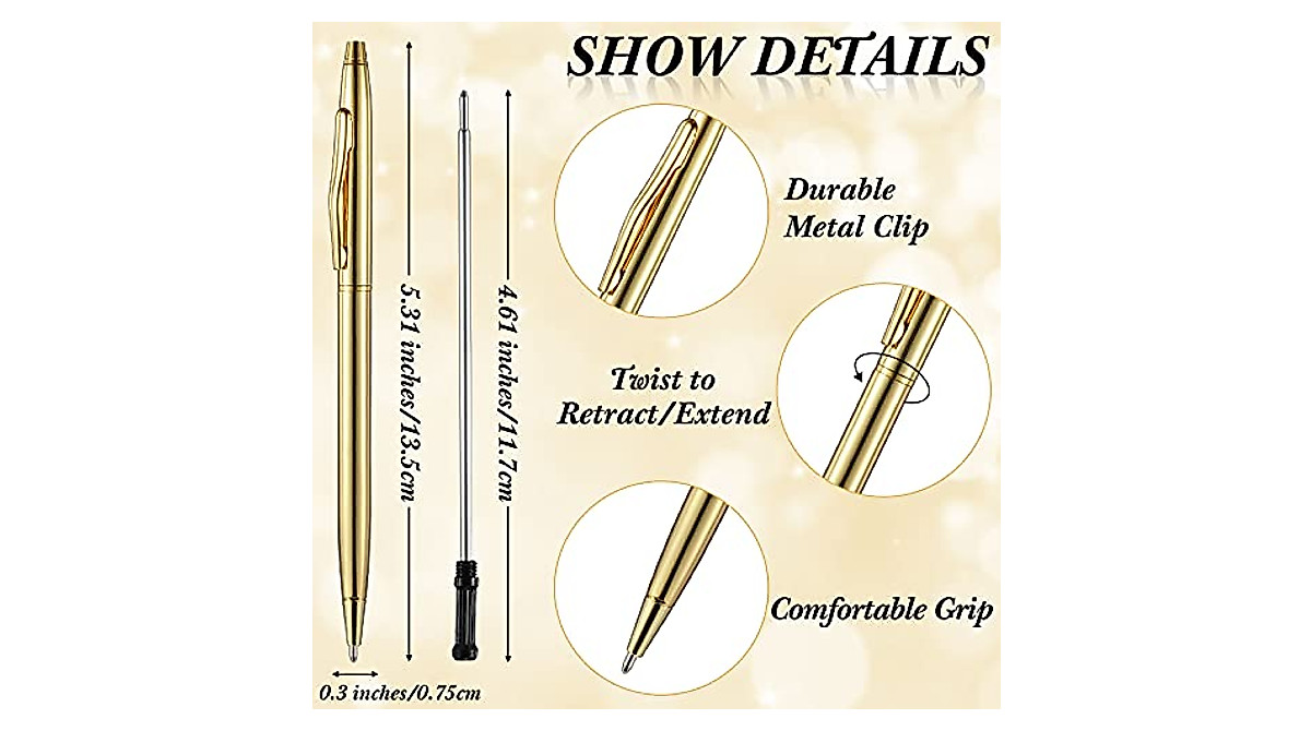 Outus Gold Metallic Pens Set - Elegant 12 Retractable Ballpoint Pens