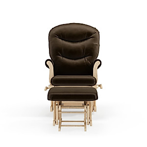 Dutailier Adele 3193 Wooden Glider Multiposition-Lock Recline with Ottoman, Natural/Velvet Chocolate